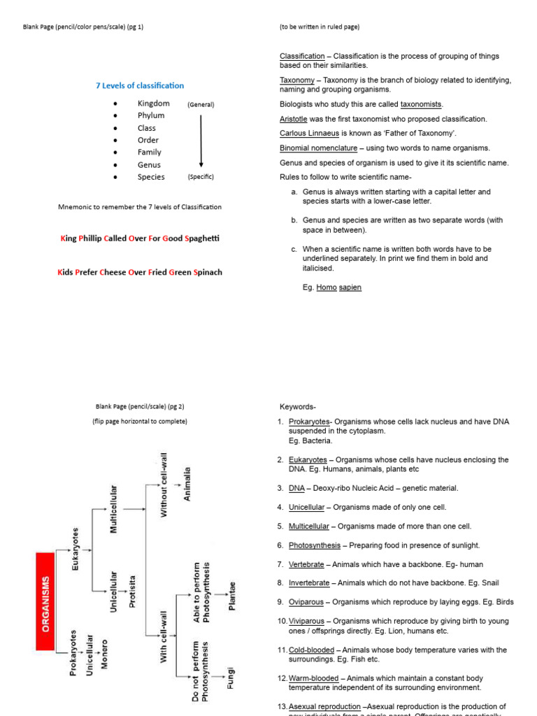 Classification Notes | PDF | Taxonomy (Biology) | Leaf