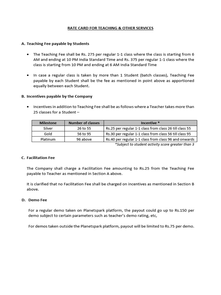 Teaching & Service Rate Card | PDF