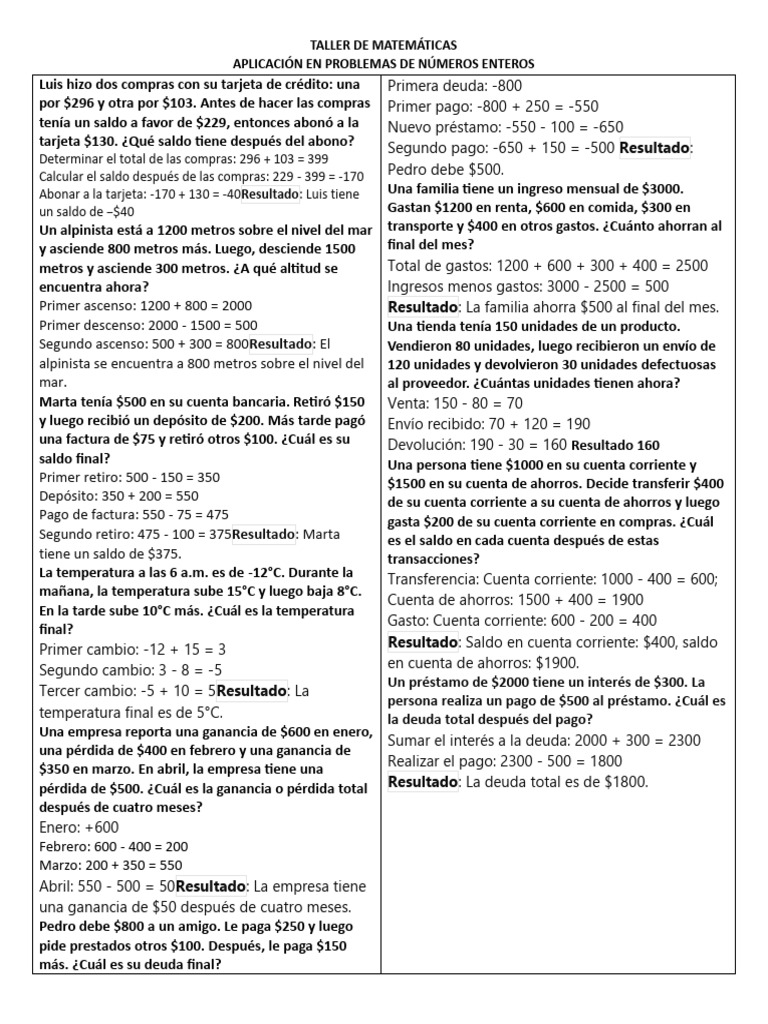 Taller 2 Matemática | PDF | Dinero | Economias