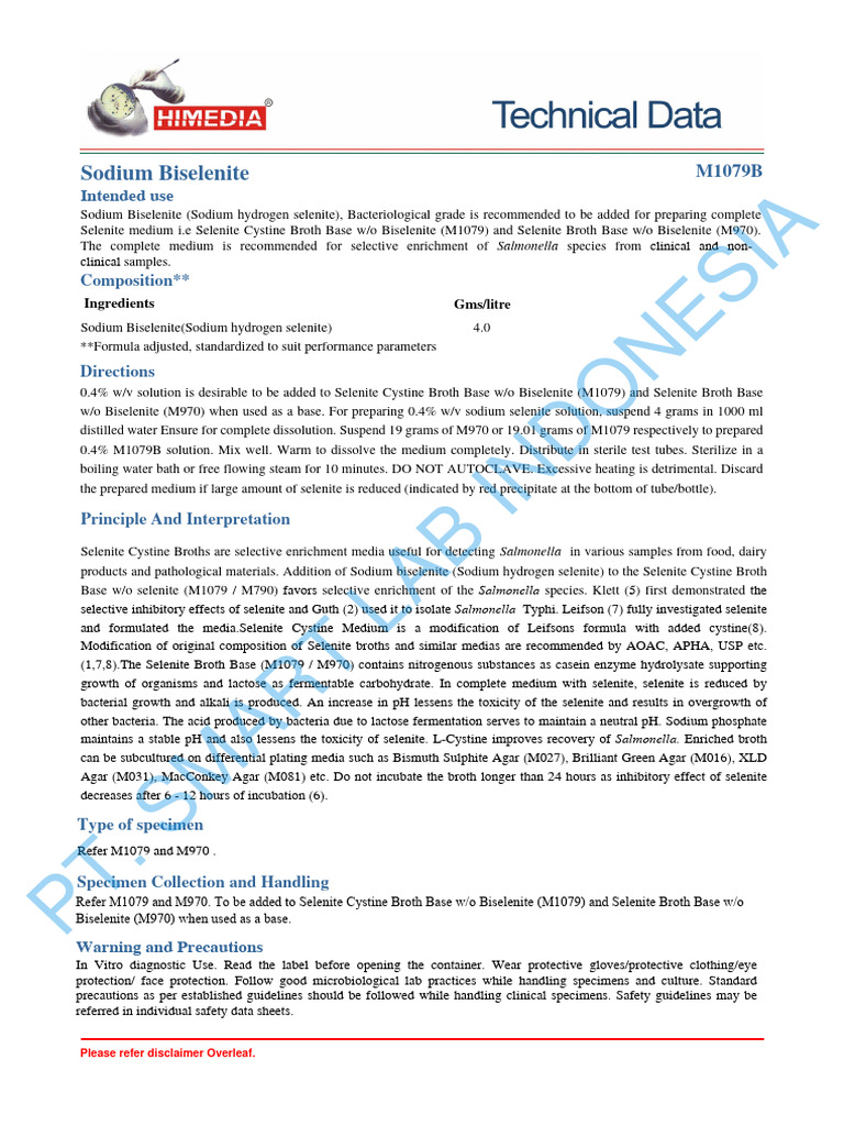 TDS M1079B | PDF | Sodium | Salmonella