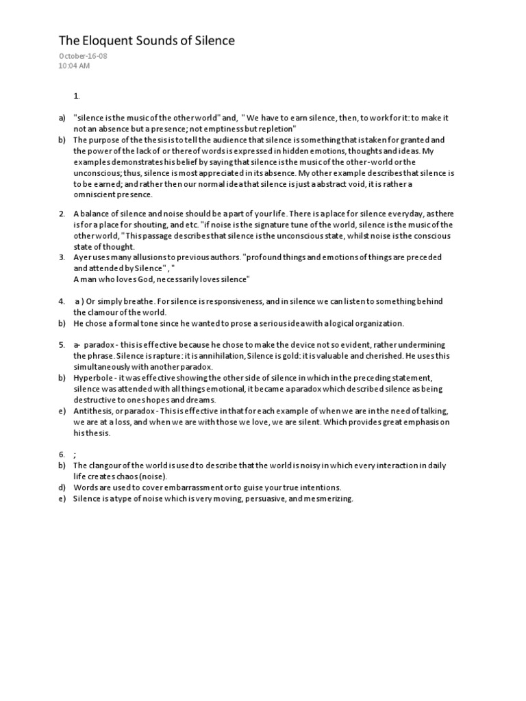 Eloquent Sounds of Silence Explained | PDF | Silence | Philosophical ...