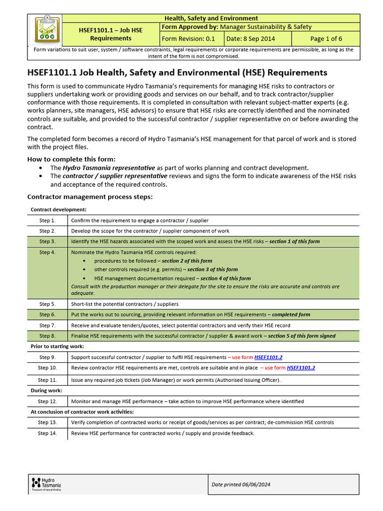 HSEF1101.1 - Job HSE Requirements | PDF | Personal Protective Equipment ...