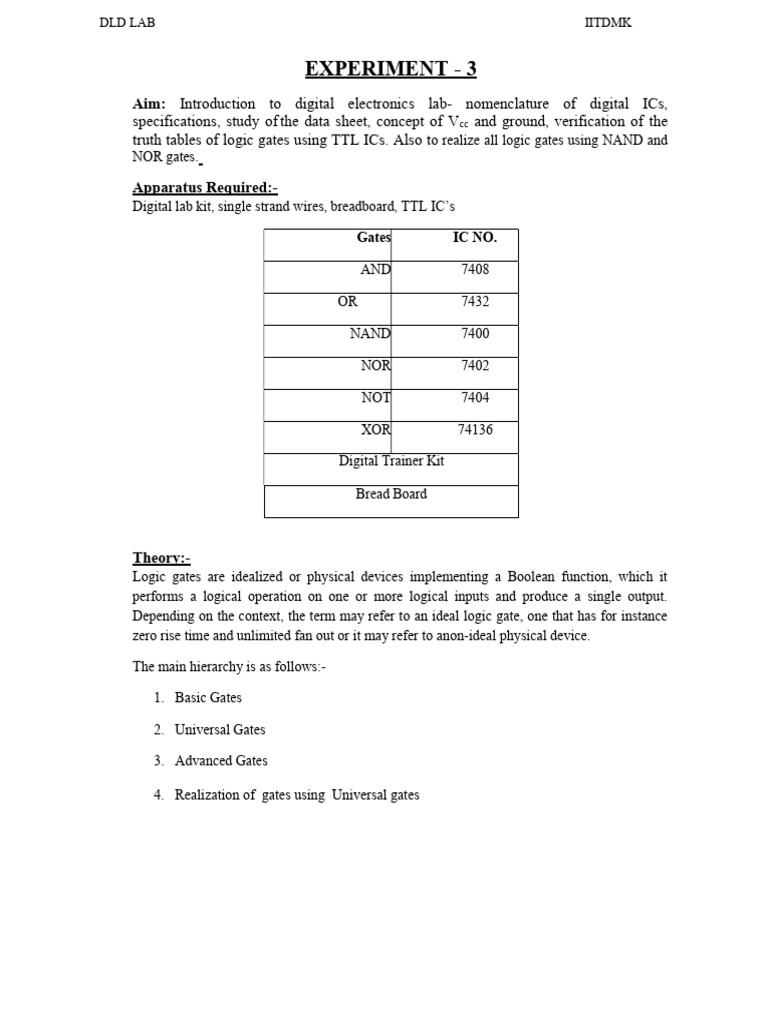 DLD Lab Experiment 3&4 | PDF | Logic Gate | Mathematical Logic
