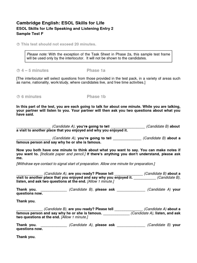Cambridge English Esol Skills For Life Speaking and Listening Entry 2 ...