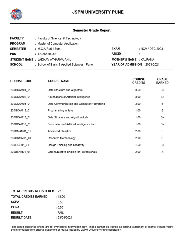 atharva marksheet (1) | PDF | Computing | Computer Science
