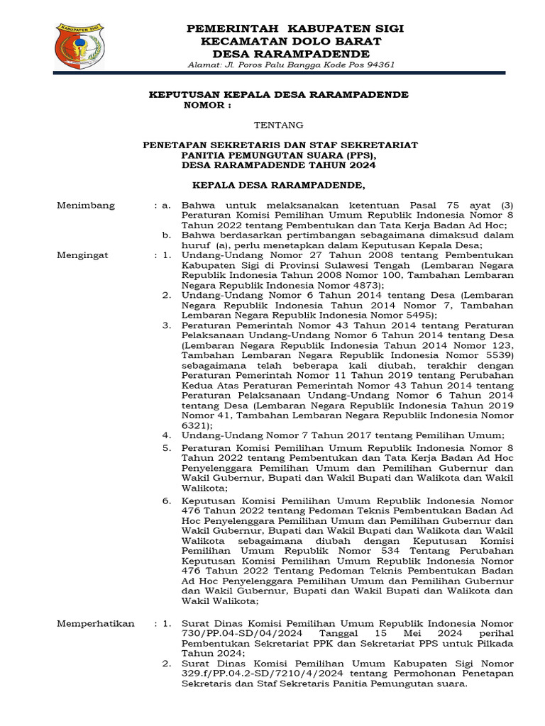 Contoh SK SEKRETARIAT PPS Perbaikan | PDF