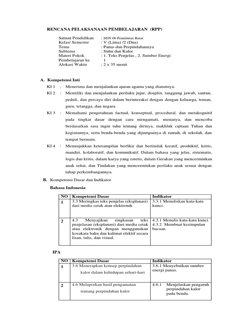 Tri Widharti - RPP Kelas 5 SMT 2 Tema 6 Subtema 1-2 | PDF | Seni & Disiplin Bahasa