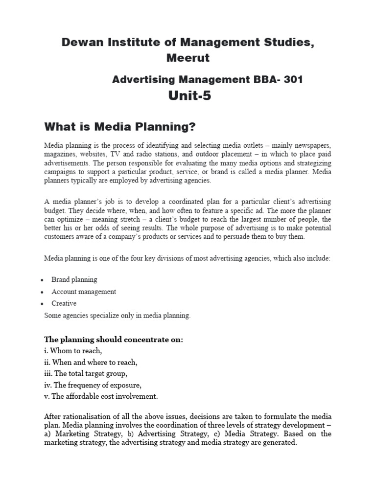 Advertising Management Unit-5 | PDF | Target Audience | Advertising