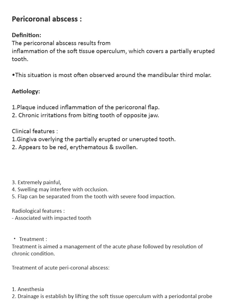 Pericoronal Abscess: Causes & Treatment | PDF