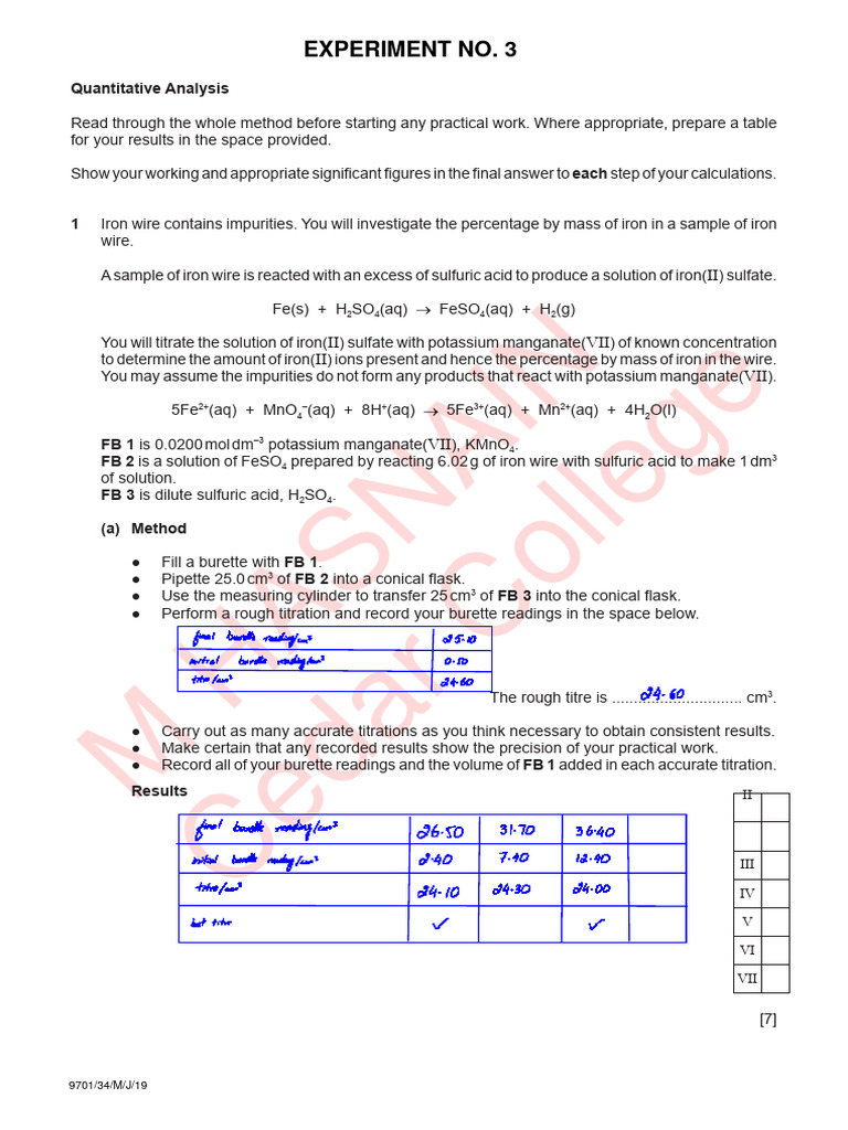 Exp 3 Solved | PDF | Acid | Titration