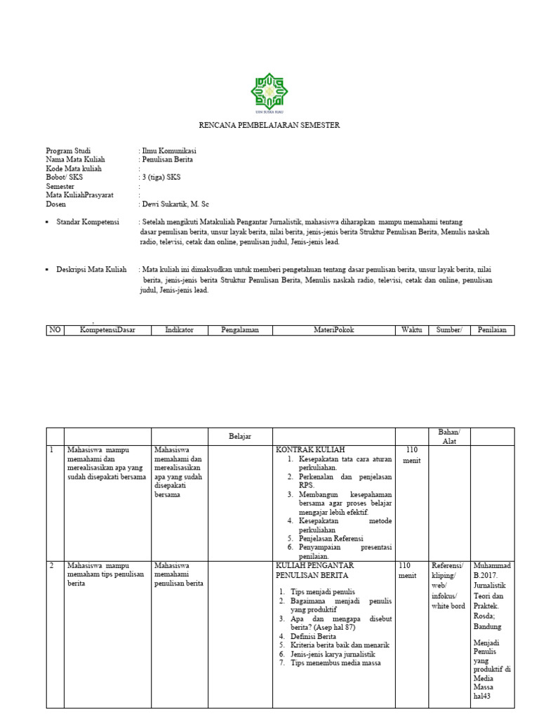 RPS MK Penulisan Berita | PDF