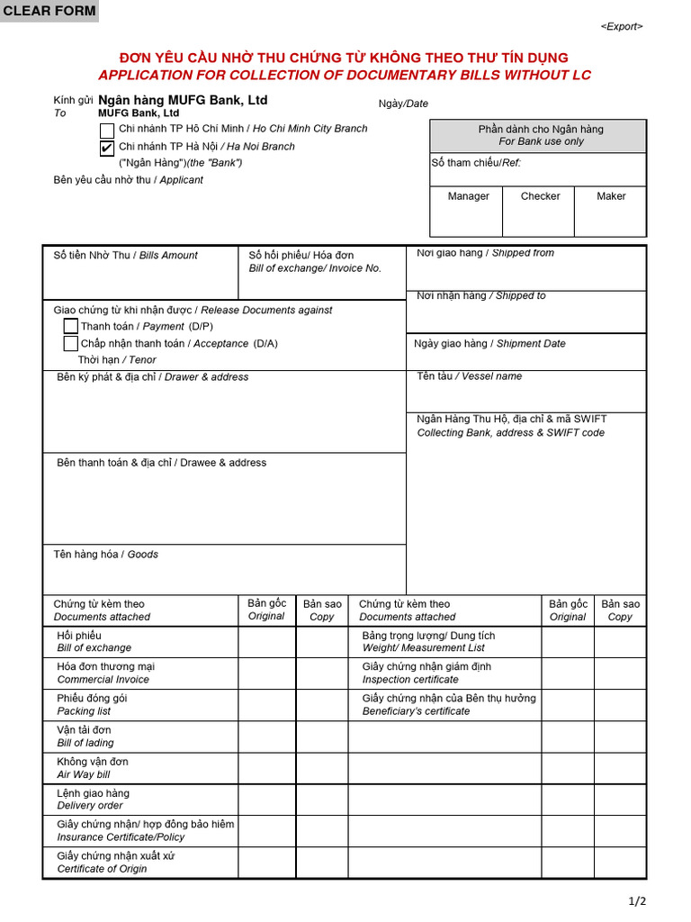 Application For Collection of Documentary Bills Without LC | PDF
