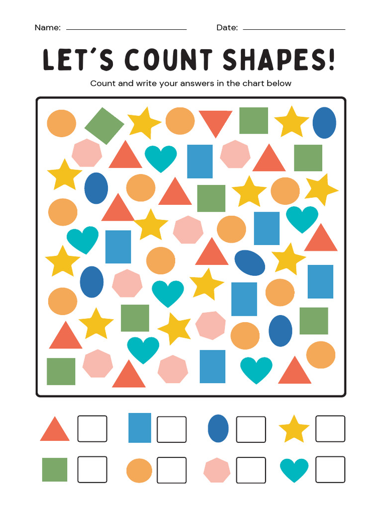 White Colorful Lets Count Shapes Worksheet Pdf 3908