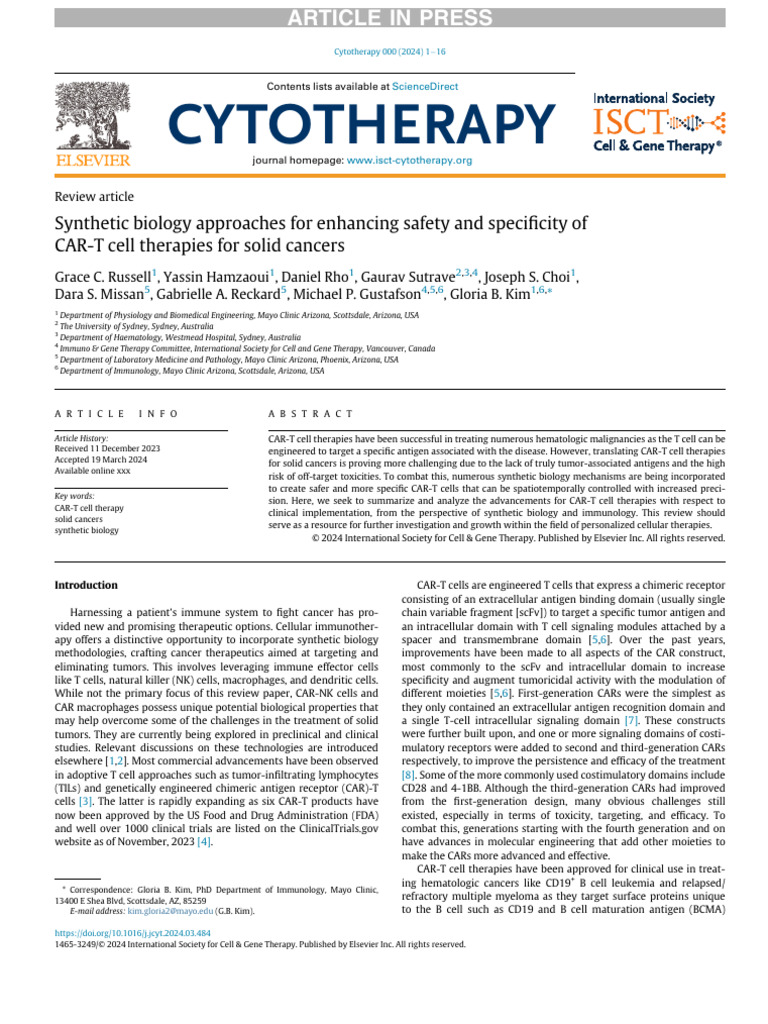 Synthetic Biology Approaches For Enhancing Safety and Specificit - 2024 ...