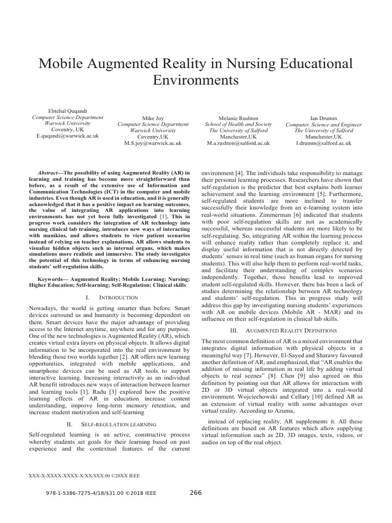 Mobile Augmented Reality In Nursing Educational Environments Pdf Augmented Reality Learning