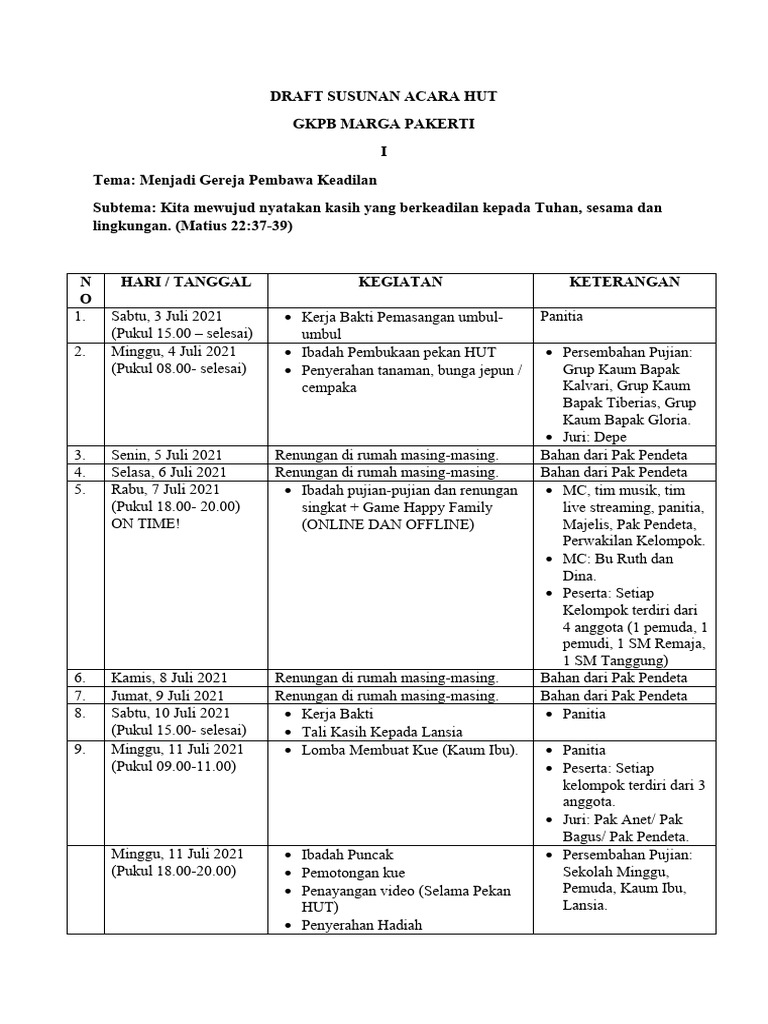 Draft Susunan Acara Hut | PDF