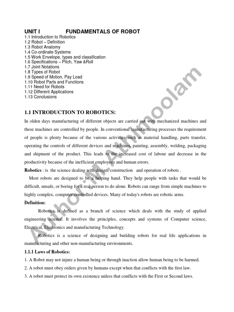 Robotics Unit I | PDF | Rotation | Machines