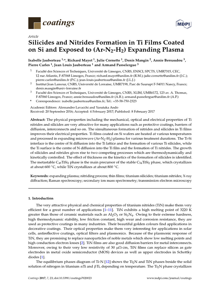 Silicides and Nitrides Formation in Ti Films C | PDF | Transmission ...