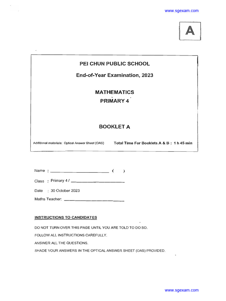 2023-P4-Maths-End of Year Exam-Pei Chun | PDF