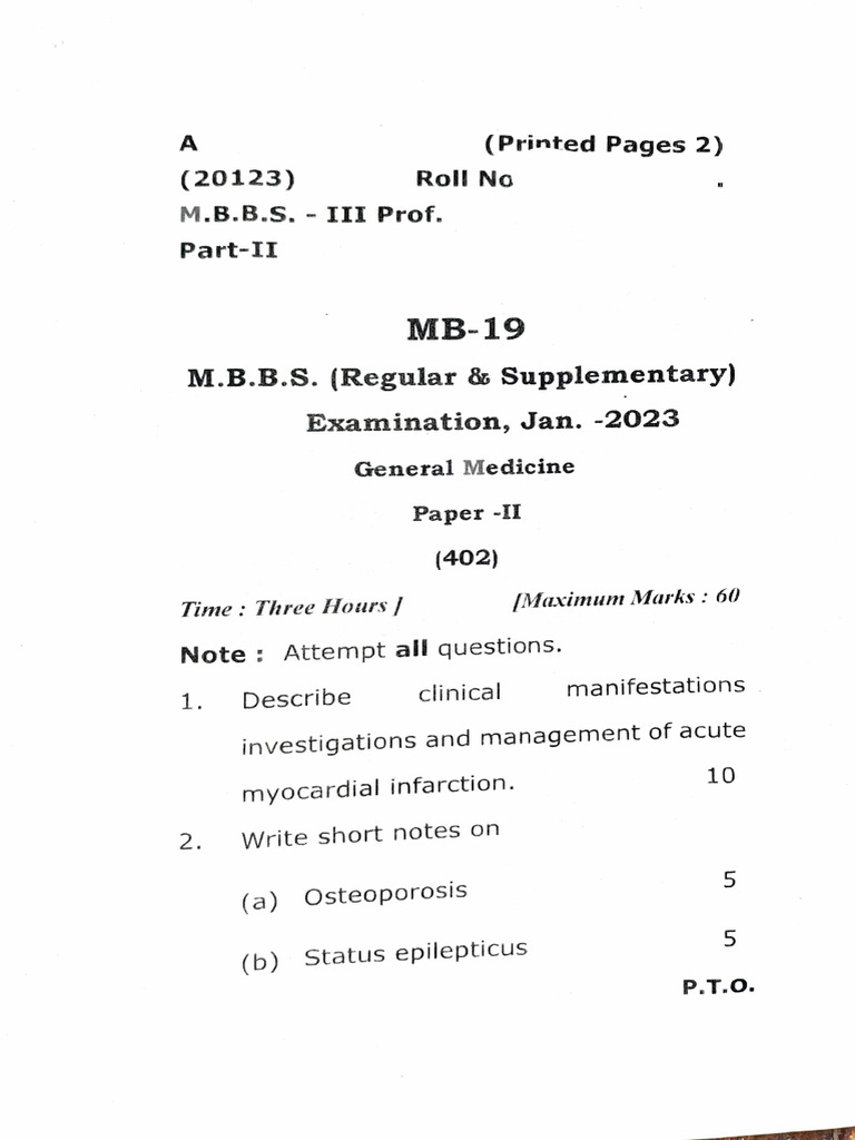 Final Year MBBS Question Bank 1990-2015 | PDF | Science & Mathematics