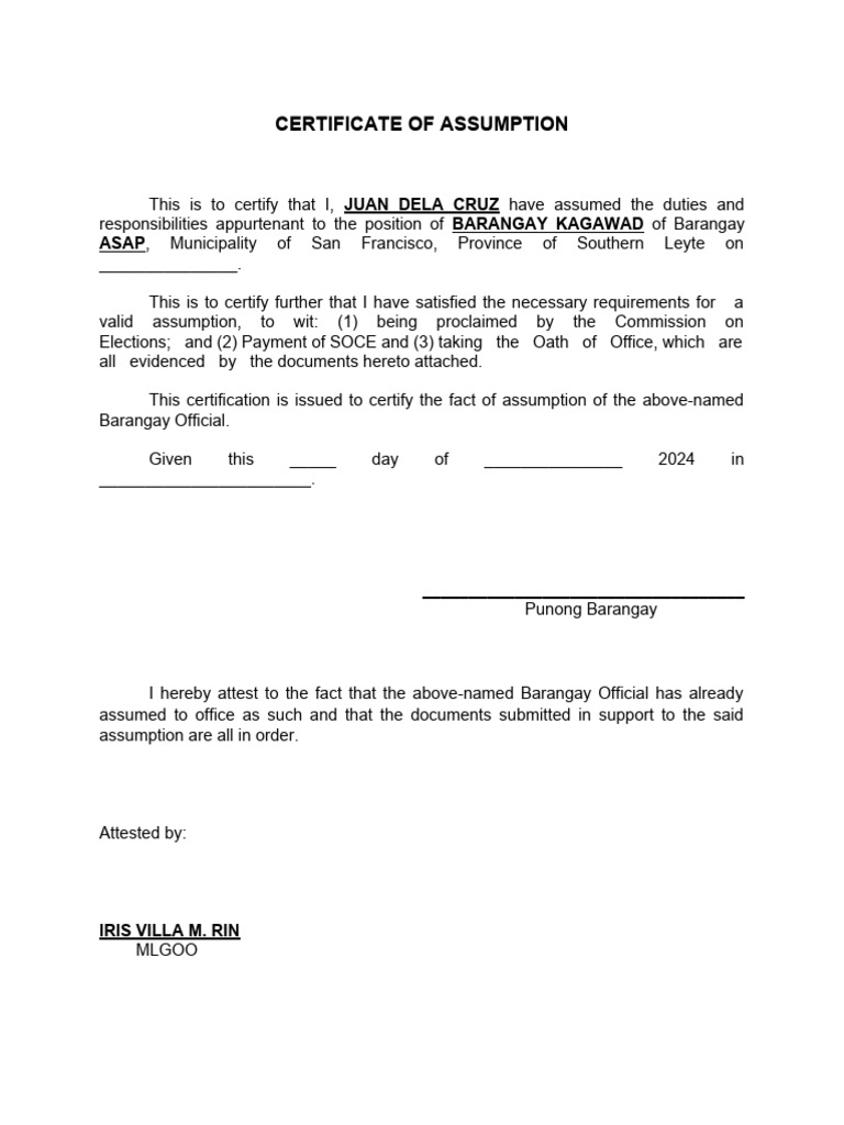 Assumption To Office Final | PDF | Government