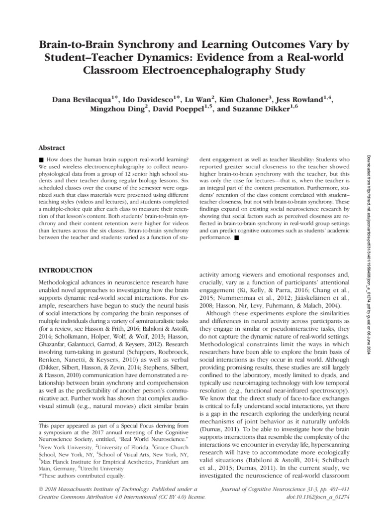 Brain Synchrony in Classroom Learning | PDF | Teachers | Electroencephalography