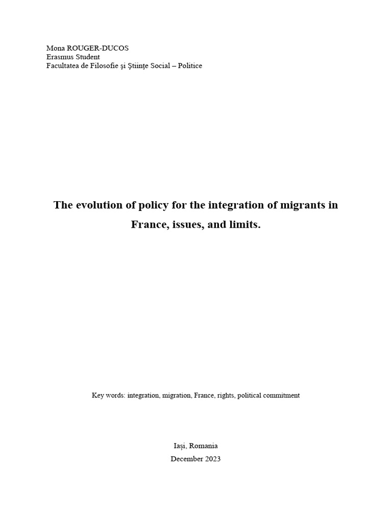 The evolution of policy for the integration of migrants in France ...