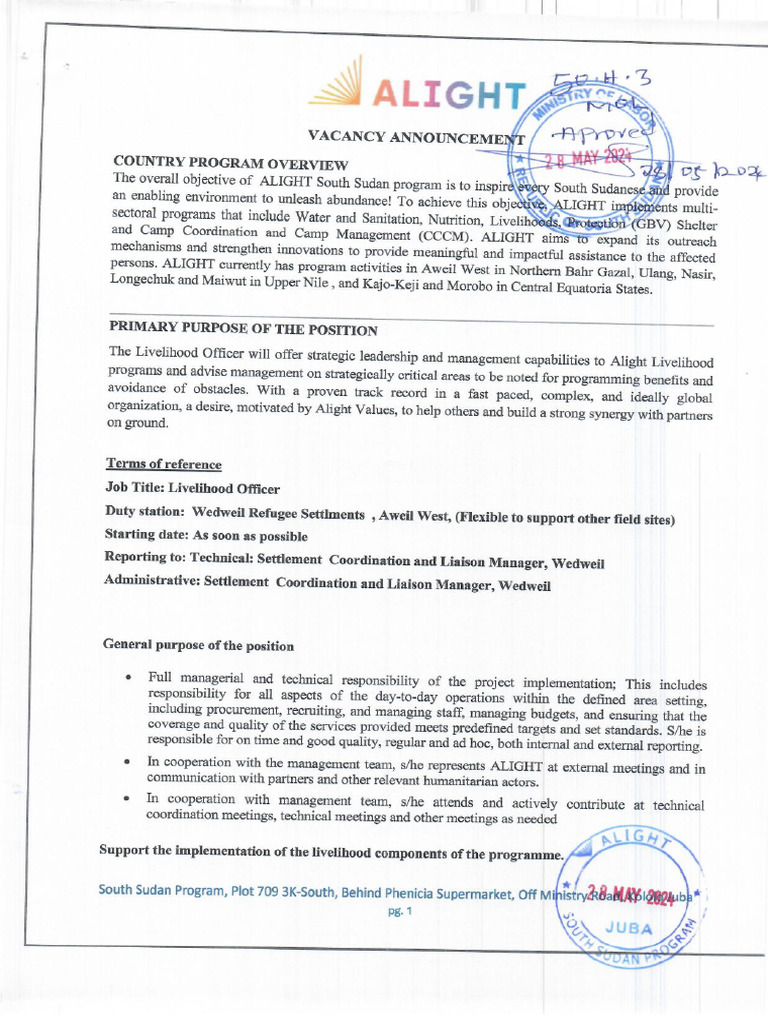 Livelihood Officer - Aweil | PDF