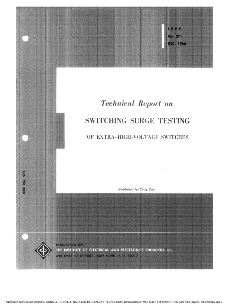 IEEE Nro. 271-1966 Technical Report On Switching Surge Testing of Extra ...