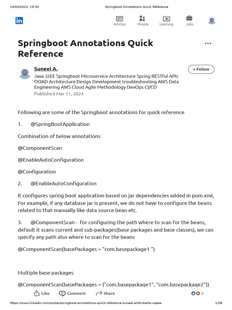 Springboot Annotations Quick Reference | PDF | Class (Computer ... Springboot Annotations Quick Reference | PDF | Class (Computer ...