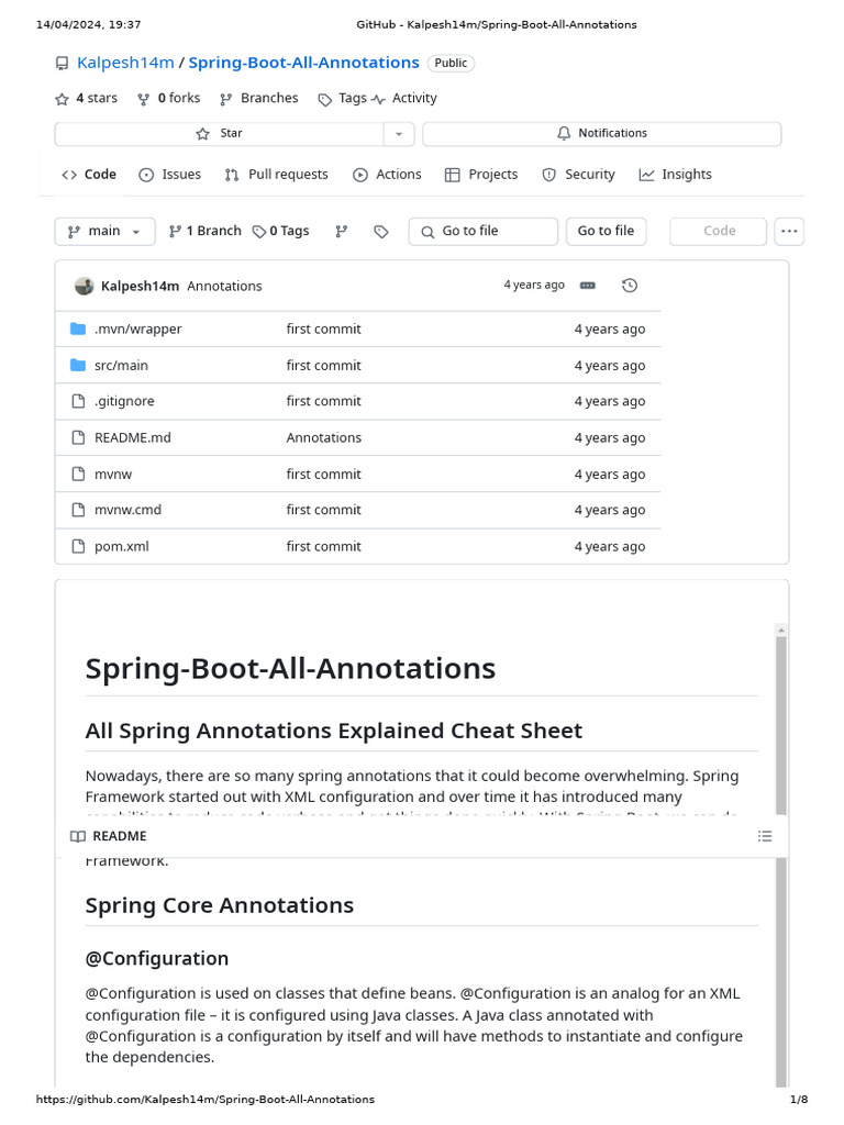 GitHub - Kalpesh14m - Spring-Boot-All-Annotations | PDF | Method (Computer Programming) | Class ...
