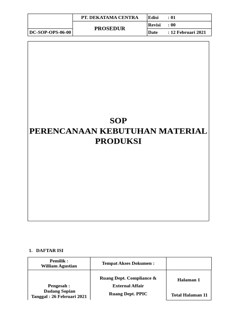 SOP Perencanaan Kebutuhan Material | PDF | Bisnis | Komputer