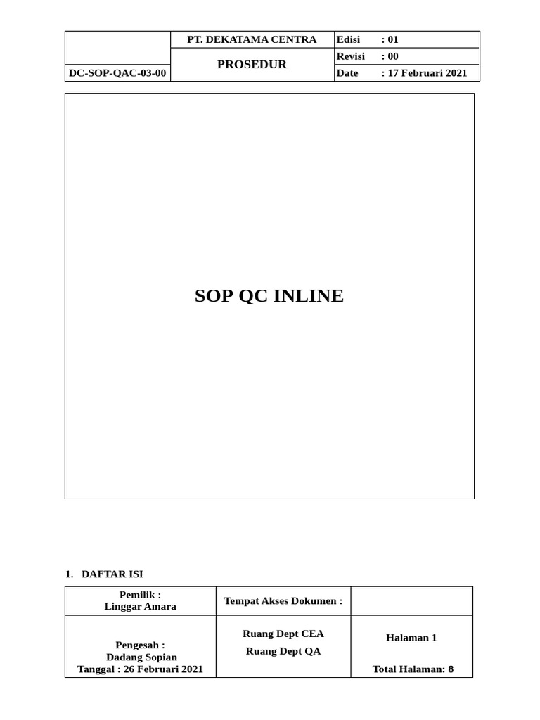 SOP Prosedur QC Inline Garment | PDF | Komputer