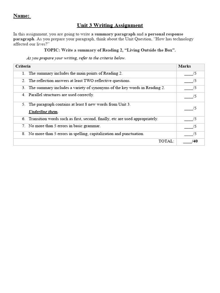 Unit 3 Writing Assignment | PDF | Human Communication