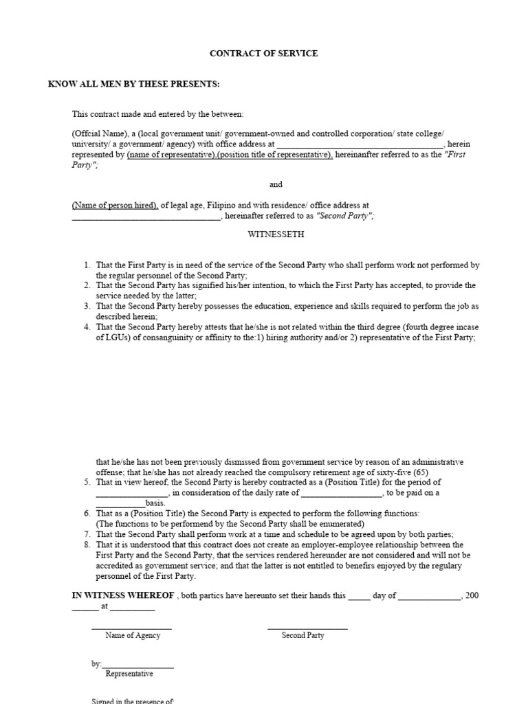 Contract of Service Sample Template 2 | PDF | Private Law | Civil Law ...