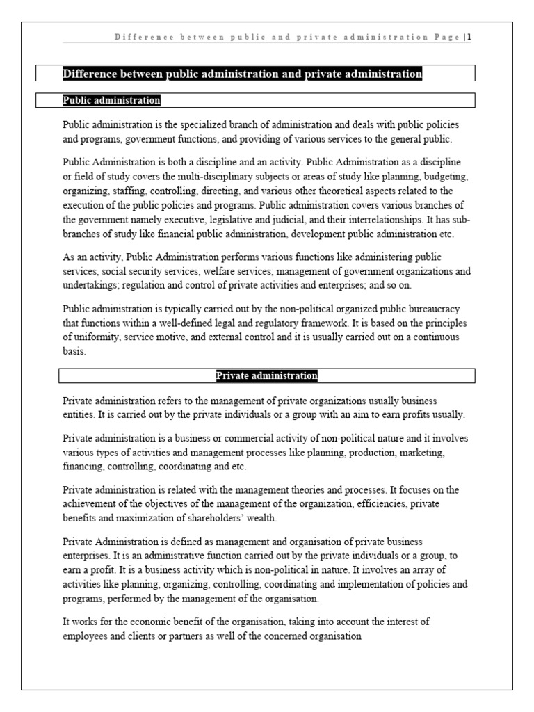Difference Between Public Administration and Private Administration 12 | PDF | Public ...