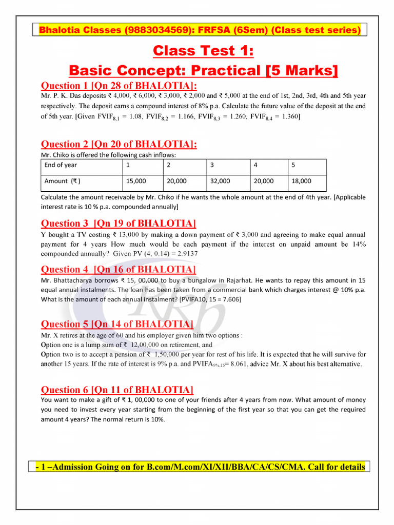 FM CLASS TEST Series (BHALOTIA) | PDF