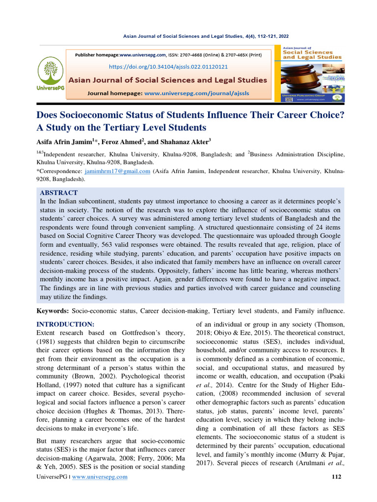 Socioeconomic Status and Career Choices | PDF | Socioeconomic Status ...