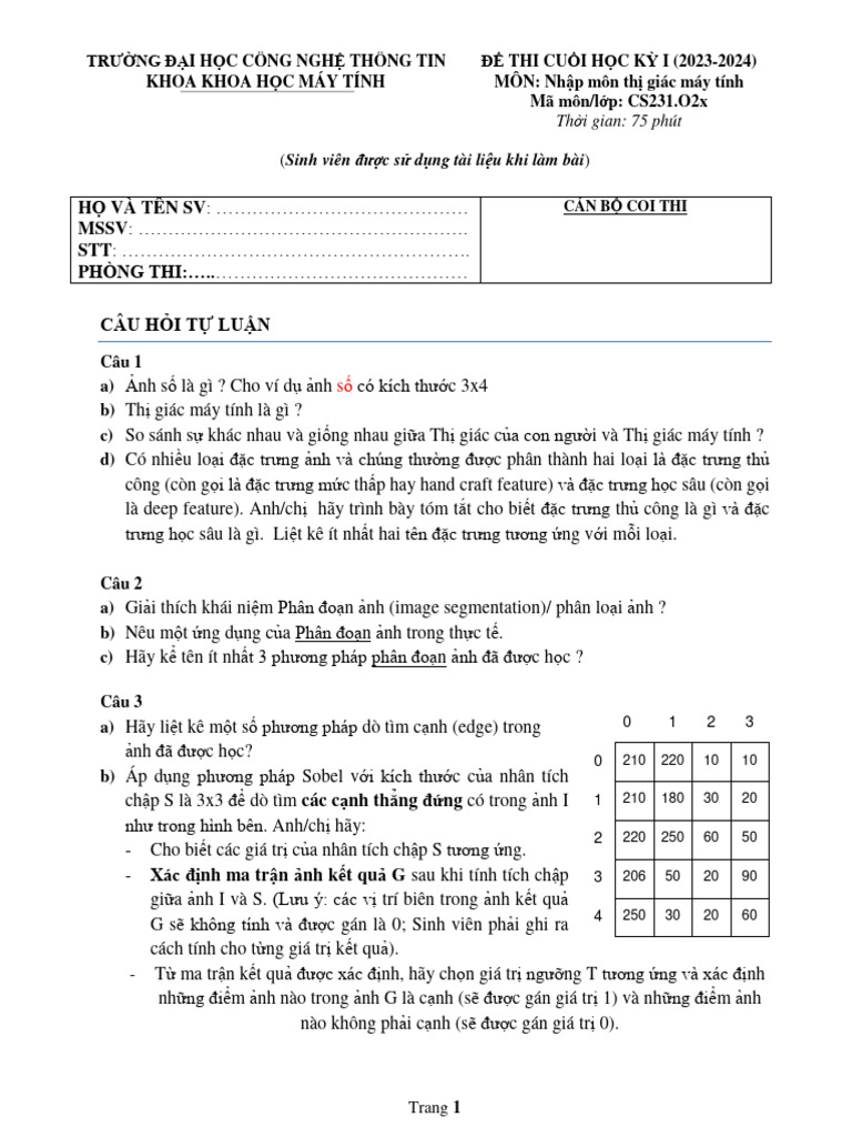 Dethi CS231 O2 2024 | PDF