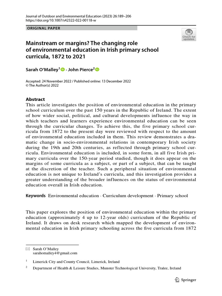 Mainstream Or Margins The Changing Role Of Environmental Education In