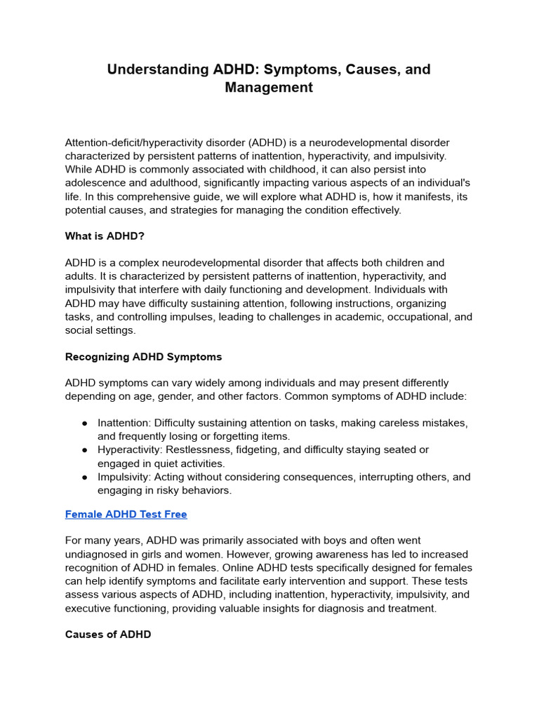 ADHD: Symptoms, Causes, and Management Guide | PDF | Attention Deficit ...