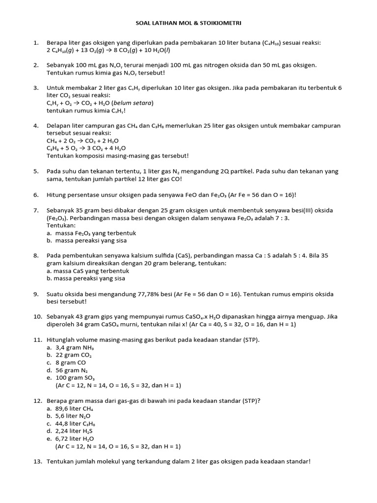 Soal Latihan Stoikiometri | PDF | Metode & Bahan Ajar | Teknologi & Rekayasa
