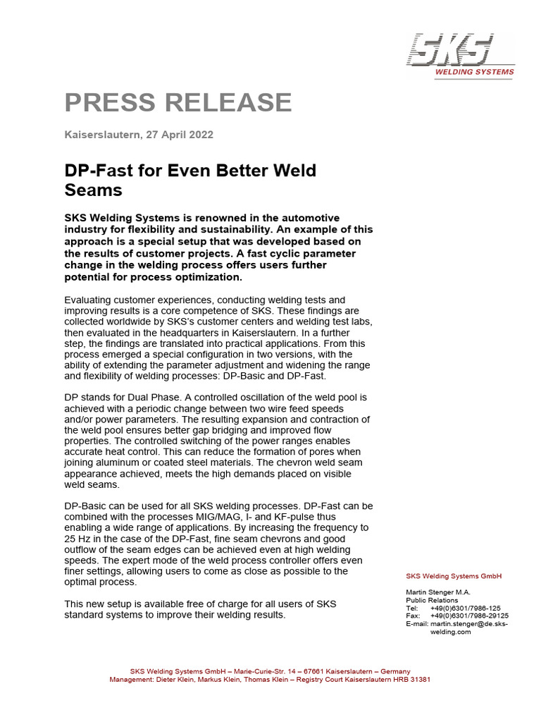 SKS P DP Fast 270422 EN | PDF | Welding | Construction