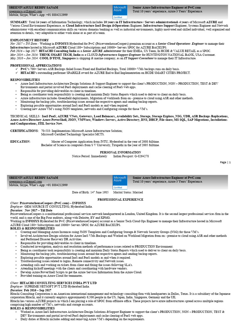 Krishna IT Infrastructure Azure Cloud Resume | PDF | Microsoft Azure | Cloud Computing