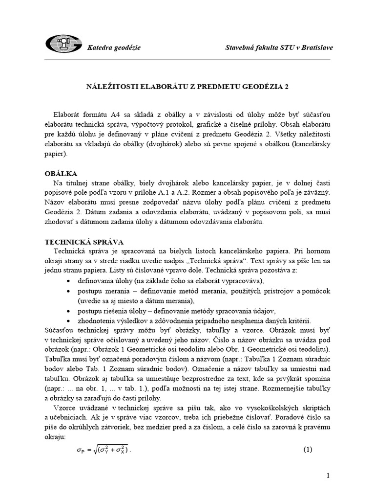 Nalezitosti Eleboratu, Odovzdavanie Eleboratov Z Predmetu Geodezia 2 ...