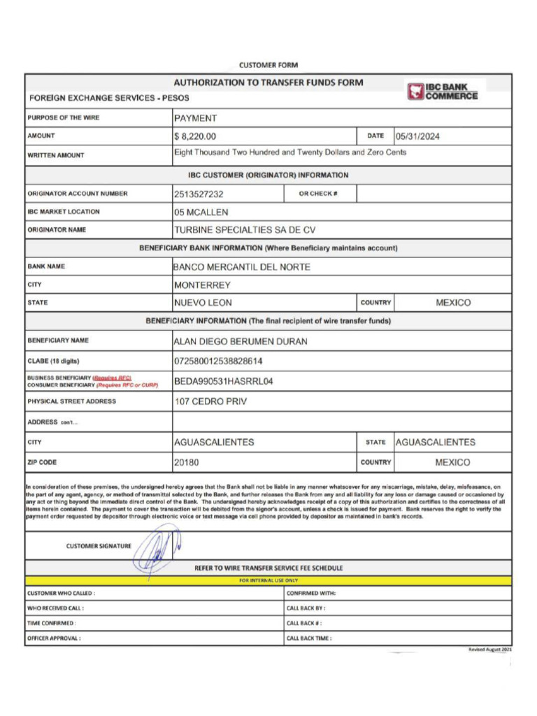 Peso Wire Form - Revised 08.23.21 | PDF | Banks | Personal Finance