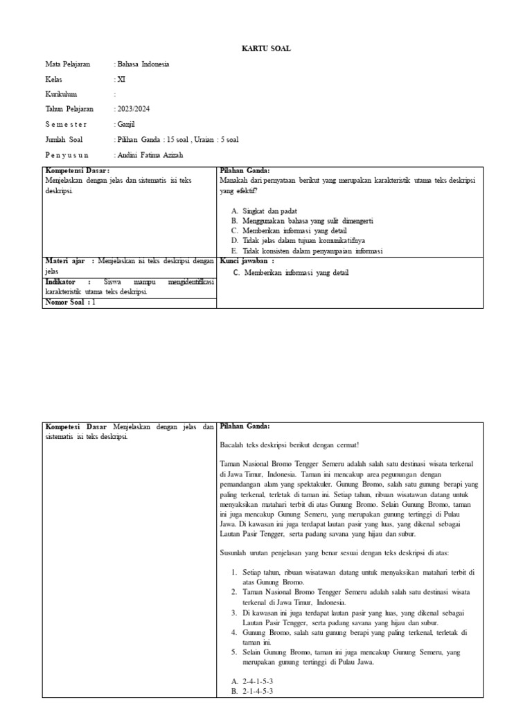 Andini Kartu Soal | PDF