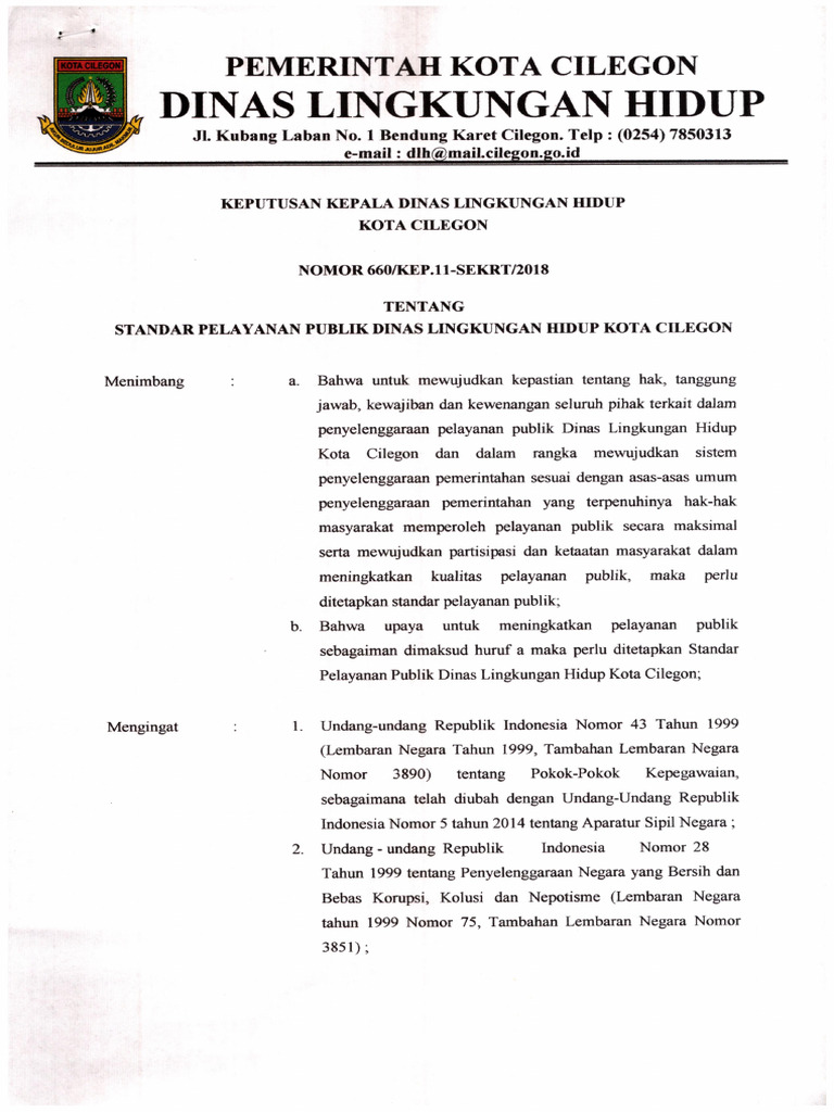 Standar Pelayanan Publik DLH 2018 | PDF