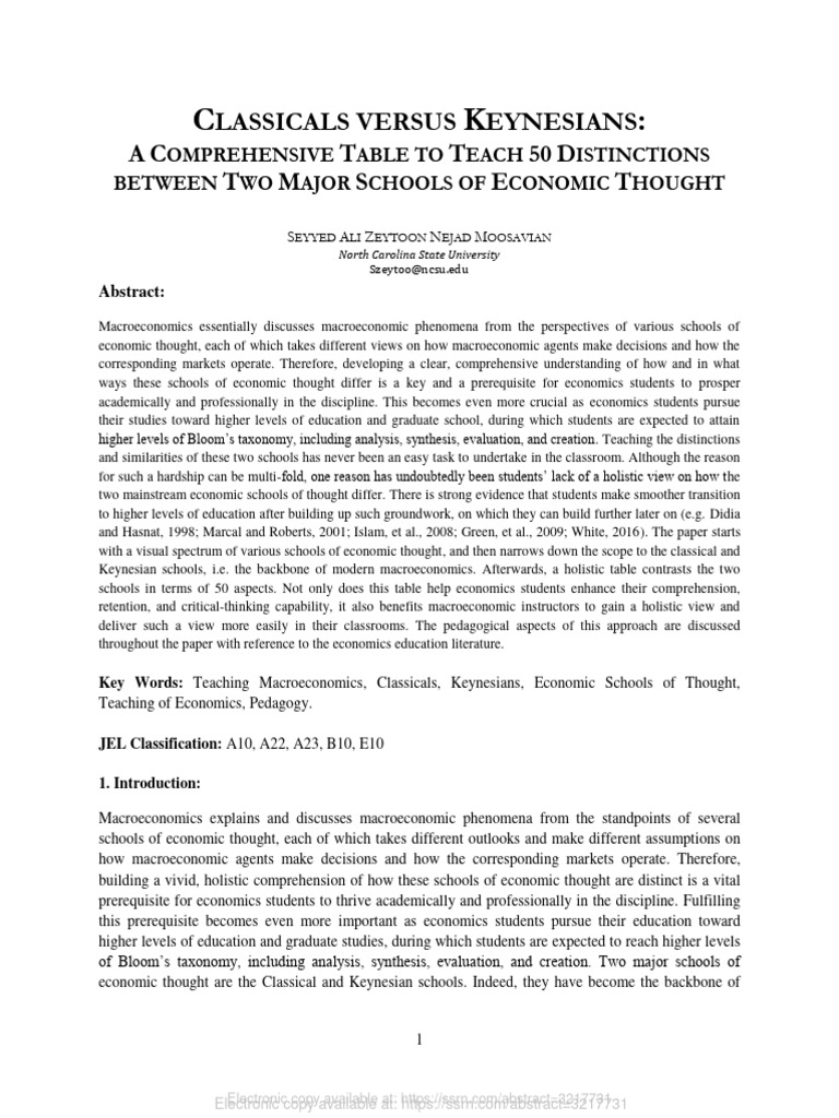 Classique - Vs - Keynes - SSRN-id3217731 | PDF | Economics | Keynesian ...
