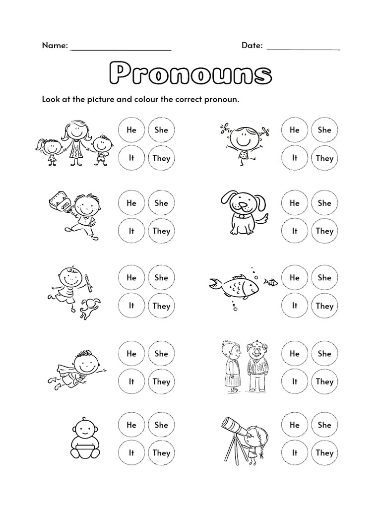 Black and White Cute Pronouns Worksheet | PDF | Art
